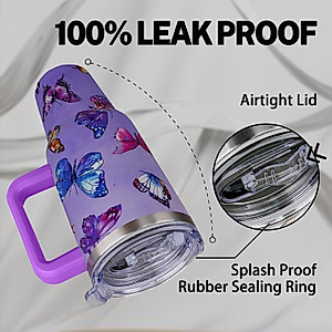 ZNYYZYBA 40 oz Tumbler with Handle and Straw, 40oz Butterfly Tumbler with Leak Proof Lid, Reusable Stainless Steel Insulated Travel Coffee Mug, Butterfly Gifts for Women