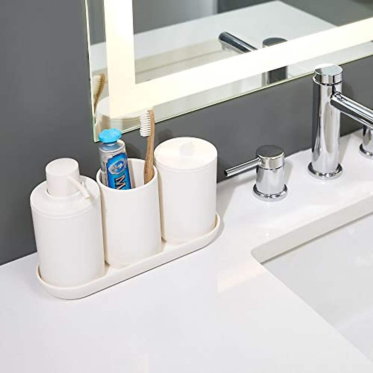 iDesign 4-Piece Recycled Plastic Bathroom Accessory Set, The Cade Collection – 9.75" x 4.125" x 6.5", Coconut