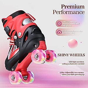 Perzcare Roller Skates for Girls/Boys, Kids Roller Skates for Daughter/Granddaughter/Son/Grandson Outdoor/Indoor Adjustable 4 Sizes with Light Up Wheels for Beginner