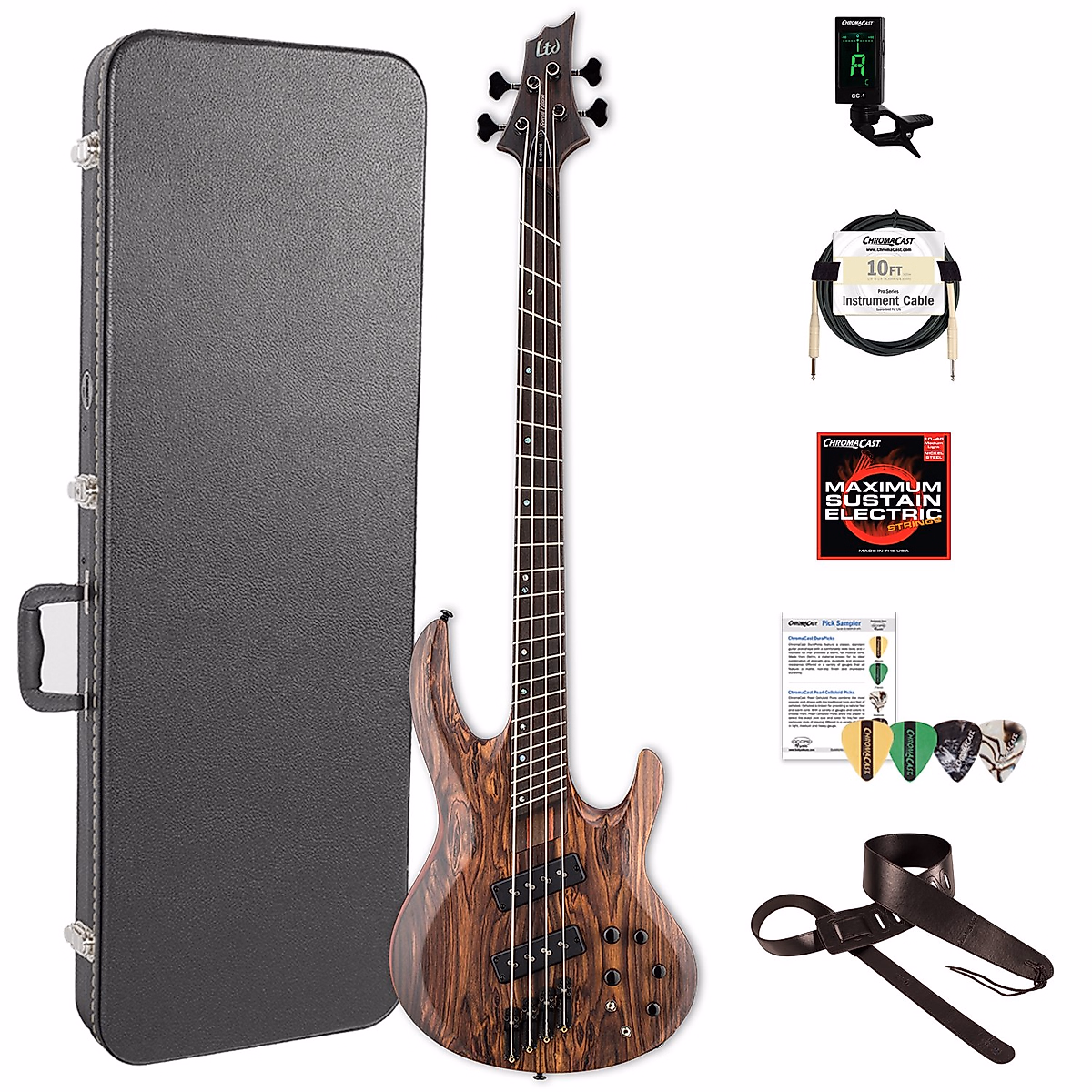 ESP LB1004SEMSRNS-KIT-2 B Series B-1004SE Multi-Scale 4-String Electric Bass Guitar, Natural Satin