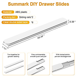 Summark Pull out Rail for Baskets or Bins.Storage and Organization Accessories for Cabinet,Shelves.DIY Drawer Organizers Slides.2 Packs,White (1)