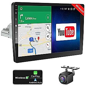 Single Din Touchscreen Car Stereo - 10 Inch QLED Android Car Radio, Detachable Head Unit Audio Receiver with Wireless Carplay, Android Auto, Backup Camera, FM/AM Car Radio, Subwoofer 5.1 Channel