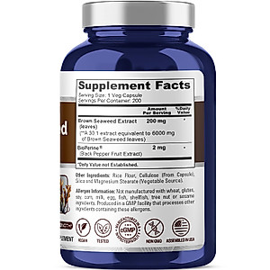 NusaPure Brown Seaweed Extract 6,000 mg - 200 Veggie Capsules - Fucoxanthin (Vegan, Bioperine, Non-GMO, Vegan)