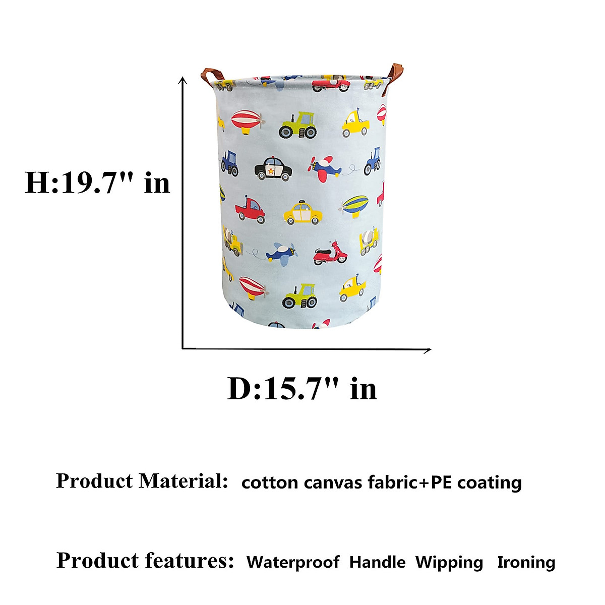 INSLIKE Kids Laundry Basket Waterproof Collapsible Laundry Hamper Toy Box Storage Bin for Nursery Hamper Cloth Home Gift Basket(blue cars)