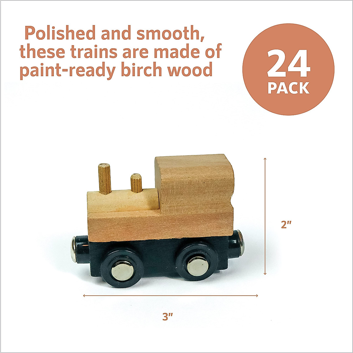 Upper Midland Products 24 Wooden Trains - DIY Unpainted Magnetic Wooden Train Cars - Unfinished Perfect for Paint Project, Crafts, and Trains Birthday Party Supplies - Thomas and BrioCompatible