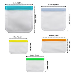 ZOHOJOV14 Food Storage Bags,BPA FREE Freezer Bags,reusable zip lock bags,Extra Thick Leak-proof Silicone Bags,for Marinate Meats, grains,sandwiches, family organizations, travel items（5 colors，4 sizes