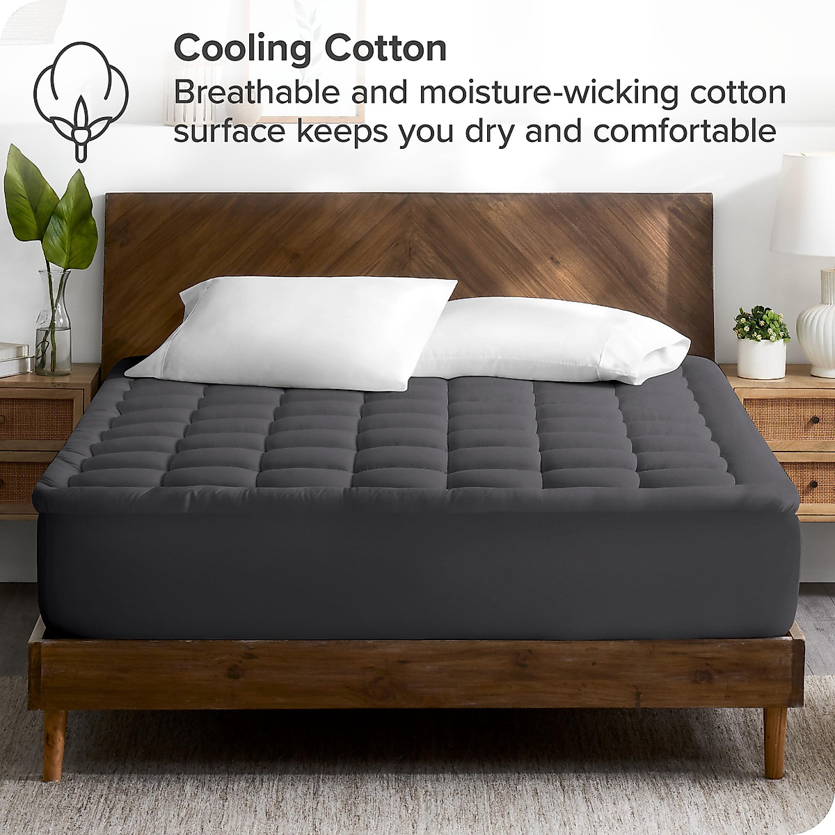 Bare Home Cal King Mattress Topper Cotton Top - Fitted Mattress Cover - Cooling Breathable Air Flow - 8" to 21" Deep Pocket - Mattress Pad Protector - Soft Noiseless Pad (California King, Grey)