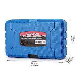 CASOMAN 10 Piece Spline Tip Bit Socket Set, M-Type, S2 and Cr-V Steel, Extra Long 4'' Length, M4-M18, XZN Triple Square Spline Bit Socket Set