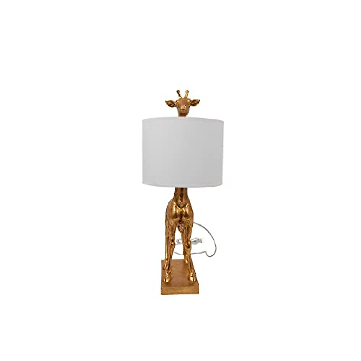 Creative Co-Op Resin Giraffe Table Lamp with Linen Shade, Distressed Gold