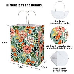 GELYIJIX Small Paper Gift Bags with Handle,Cute Bulk Gift Bags for Women,Men,Party,Holiday,Green Watercolor Floral,8 PC