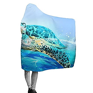 JASMODER Sea Turtle Hoodie Blanket Wearable Throw Blankets for Couch Blanket Hooded for Baby Kids Men Women