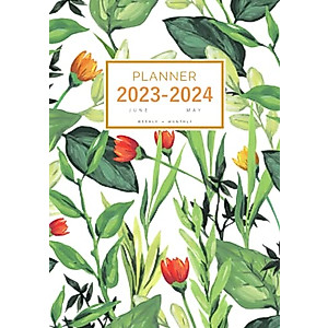 Planner 2023-2024: A5 Weekly and Monthly Organizer from June 2023 to May 2024 | Acrylic Painting Floral Design White