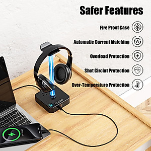 RGB Headphone Stand with USB Charger COZOO Desktop Gaming Headset Holder Hanger with 3 USB Charger and 2 Outlets - Great for Gaming, DJ, Wireless Earphone Display,Gamer PC Accessories Boyfriend Gifts