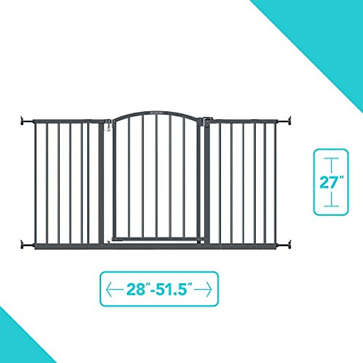 Summer Extra Wide Decor Safety Baby Gate, Gray – 27” Tall, Fits Openings of 28” to 51.5” Wide, 20” Wide Door Opening, Baby and Pet Gate for Extra Wide Doorways