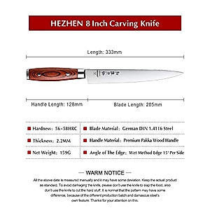 HEZHEN Stainless Steel Slicer Knife,German Steel Carving Knife, Pakka Wood Handle with Gift Box