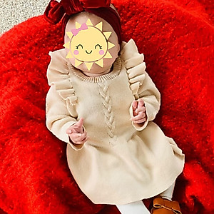 Toddler Baby Girl Knit Sweater Dress Cute Kids Solid Ruffle Long Sleeve Dresses Top Fall Winter Warm Outfits Clothes Apricot Ruffle 2-3 Years