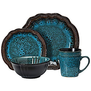 Elama Stoneware Round Oval Dinnerware Dish Set, Ocean Blue