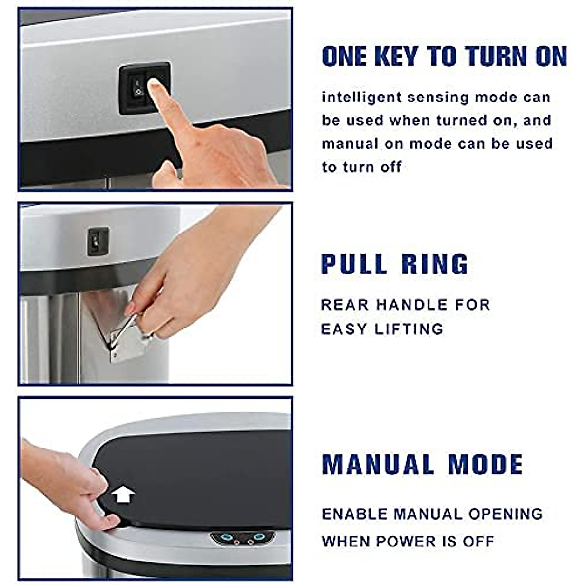 13 Gallon Trash Can Kitchen Waste Bins with Lid Touch Free Trash Garbage Can High Capacity 50 Liter Metal Automatic Trash Bins for Home Office, Brushed Stainless Steel