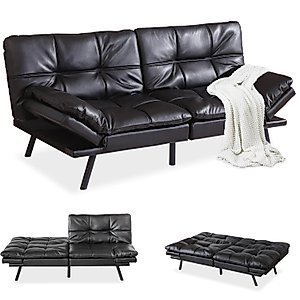 MUUEGM Futon Sofa Bed Couch Memory Foam Futon Convertible Couch Bed Sleeper, Modern Love Seat Daybed Sofa for Living Room, Small Space, Office, 71", Adjustable Backrests Armrests, Black