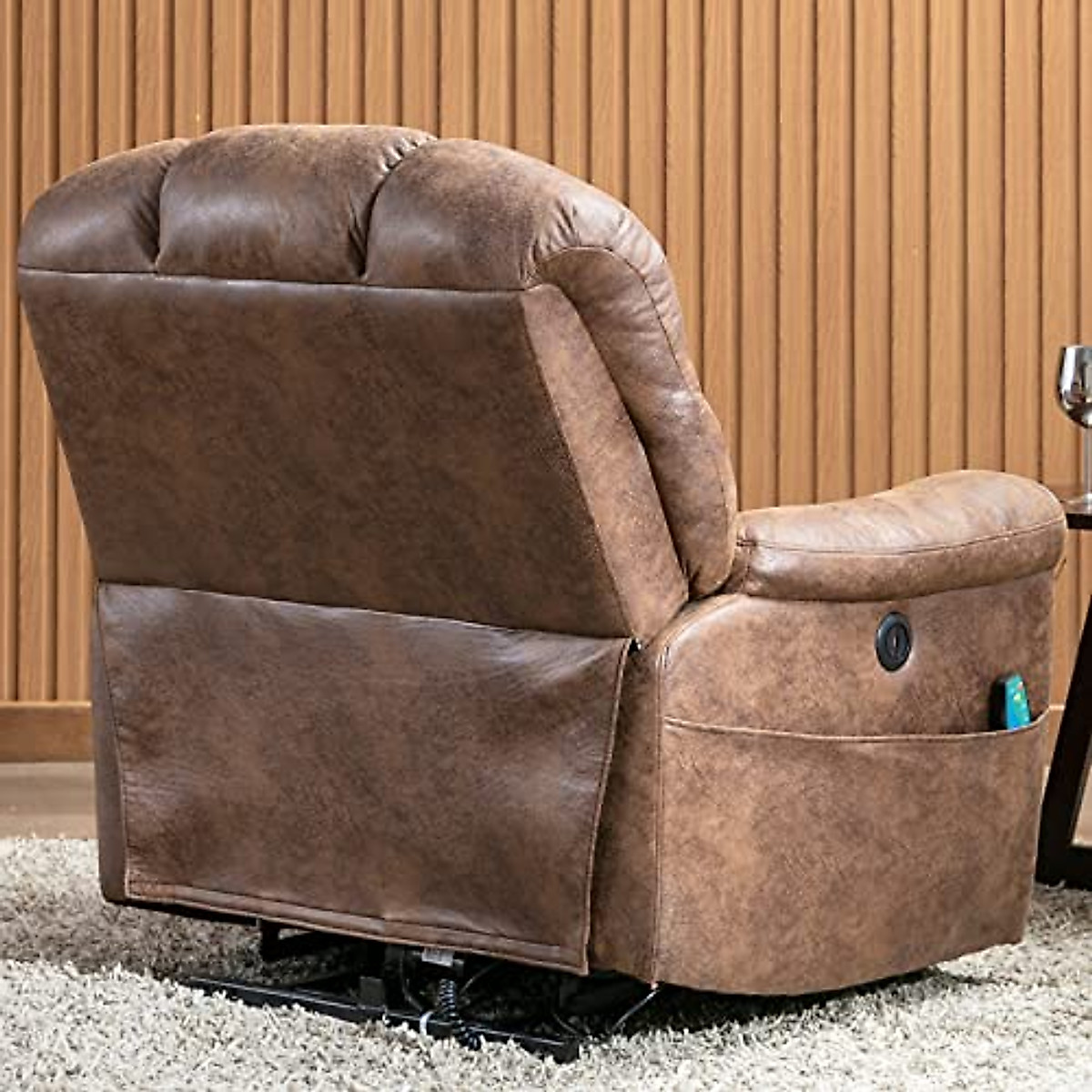 CANMOV Large Power Lift Recliner Chairs with Massage and Heat for Elderly Big People, Heavy Duty Electric Faux Leather Reclining Chairs with USB Port and 2 Side Pockets, Brown