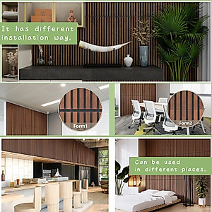 Acoustic Wood Slat Wall Panels with Foam for Interior Wall Decor | Soundproof Wall Panels | 3D Slat Wood Wall Panels | Bedroom Sound Absorption | 43.3”x 18.9”Each | Natural Walnut (Oil Painted)-2PCS