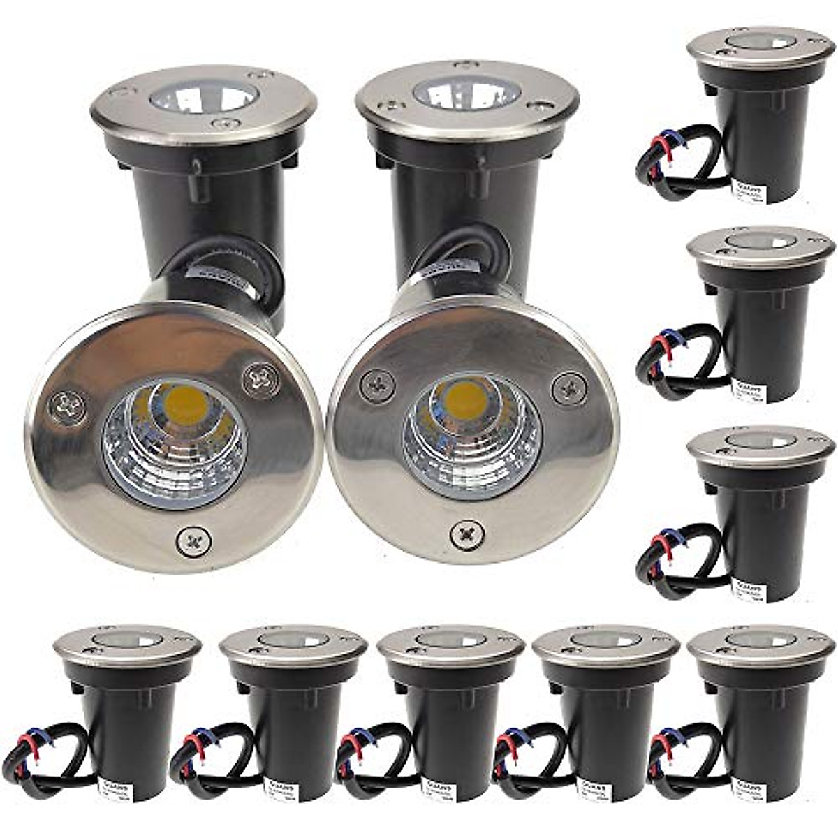 QUANS 3W Watt 12V 24V DC AC Low Voltage in Ground Well Outdoor LED Light, in-Ground Landscape Lighting Spotlight for Deck, Step, Pathway, Driveway, Garden, Yard, Patio (Warm White, 12 Pack)