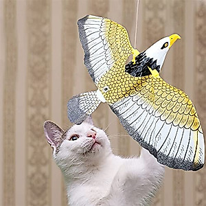 dhaonxb Simulated Birds Hanging Pet Toy,Bird Mechanical Flying Toy,Bird Interactive Cat Toy,Colorful Simulation Hanging Flying Bird Interactive Electric Toy Pet Supplies (B)