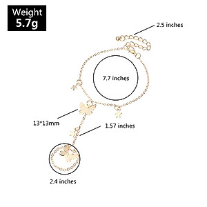 Butterfly Finger Ring Bracelet for Women 14K Gold Plated Dainty Star Slave Hand Chain Harness Bangle Boho Gypsy Bollywood Beach Wedding Retro Party Y2K Jewelry 2 Pieces