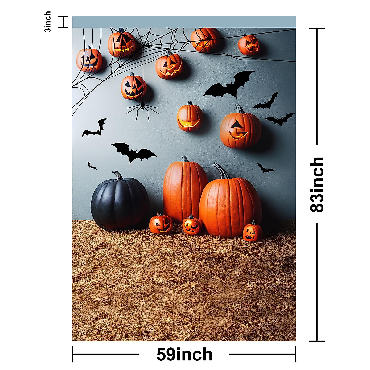 Avezano Halloween Backdrop Black Bats Scary Pumpkin Backdrop Spider Web Hay Fall Backdrops for Baby Shower Kids Family Portrait Photoshoot Studio Props (5x7ft, 59x83inch)