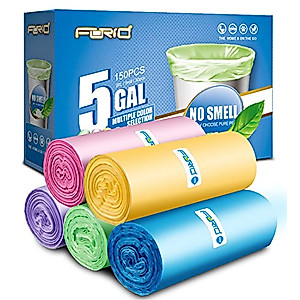 Small Garbage Bags - FORID 4-5 Gallon Trash Bags Durable Trash Can Liners for Home Office Bathroom Bedroom Waste Bin(5 Colors 150 Counts)