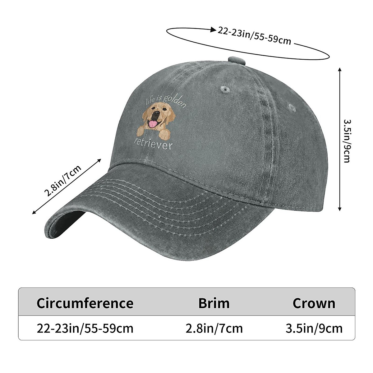 Funny Golden Retriever Caps Life is Golden Retriever Hat for Men Trendy Mens Hats Gray