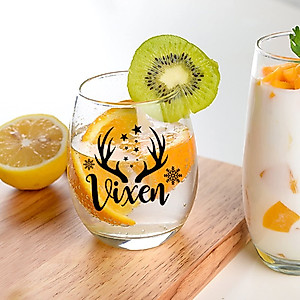 ArogGeld Vixen Reindeer Names Snowflake Wine Glasses Funny Winter Christmas Decorations Stemless Wine Glass 15oz Printing Wine Glass For Party Birthday Xmas Christmas Thanks Gift To Woman Girl