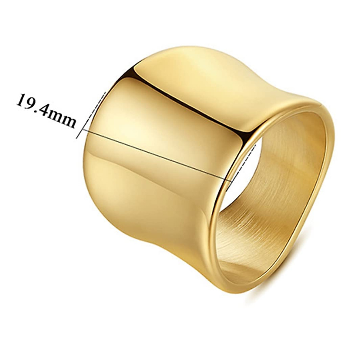 20mm Width Chunky Wide Stainless Steel Wedding Band Statement Promise Anniversary Ring (Gold, 9)