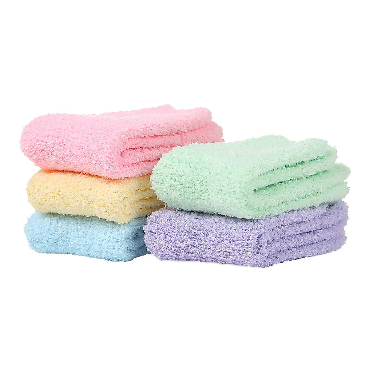 Zando Women's Winter Fuzzy Warm Crew Sock Microfiber Cozy Sleeping Plush Socks Thick Fluffy Slipper Sock Casual Super Soft Home Sock 5 Pairs Rainbow Solid One Size