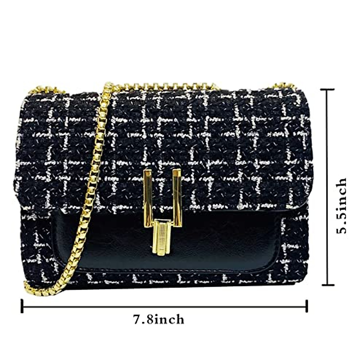 Qiayime Women Small Shoulder Bag Crossbody Bag Fashion Ladies Chain Quilted Tweed Purse Evening Bag Clutch Handbag (Black-1)
