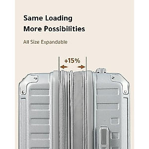 LUGGEX PC Carry On Luggage 22x14x9 Airline Approved - Expandable Hardside Luggage with Spinner Wheels - 4 Metal Corner Hassle-Free Travel (Silver Suitcase)