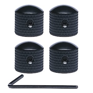 harpfeas 4 Pcs Metal Volume Tone Dome Tone Guitar Speed Control Knobs with Allen Keys Screws Set for Fender Strat Telecaster Gibson Les Paul Electric Guitar or Bass (Black)
