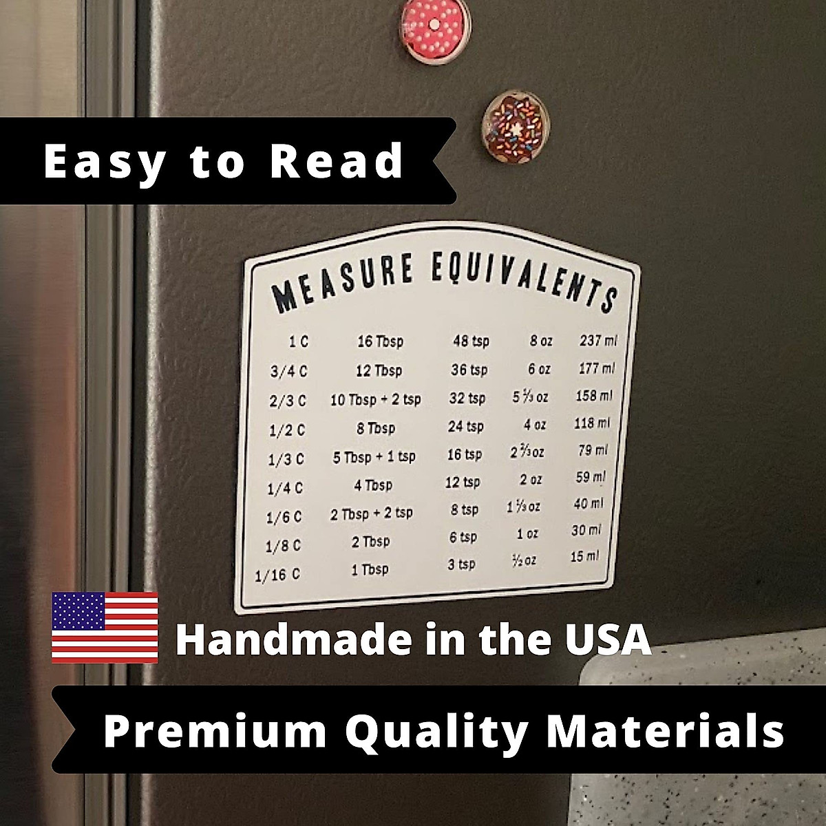 Kitchen Baking Measurement Conversion Chart Magnet | Must have for any Chef | Cups Teaspoons Tablespoon Ounces and Milliliters | Magnetic Cooking Chart Equivalents