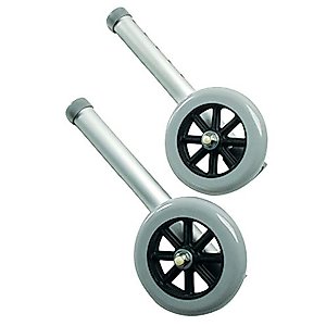 Lumex 5" Fixed Walker Wheels - Replacement Rollator Accessories, Rubber Wheel Universal Design with 8 Adjustment Holes, 1 Pair, 603650A
