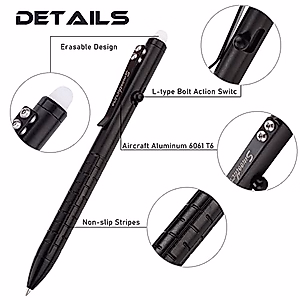 SMOOTHERPRO Erasable Bolt Action Pen Compatible with Pilot FriXion Refill Stainless Steel Pocket Clip Refillable Retractable Pen for Office School Calligraphy Practice Black (SAF150)