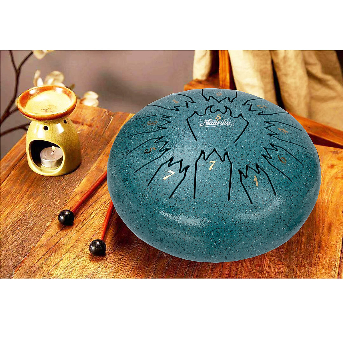 Nanrika Steel Tongue Drum, 8 Inch 11 Tone, Percussion Instrument, Hand Pan Drum, With Bag, Music Book, Drumstick and Finger Cover (Malachite)
