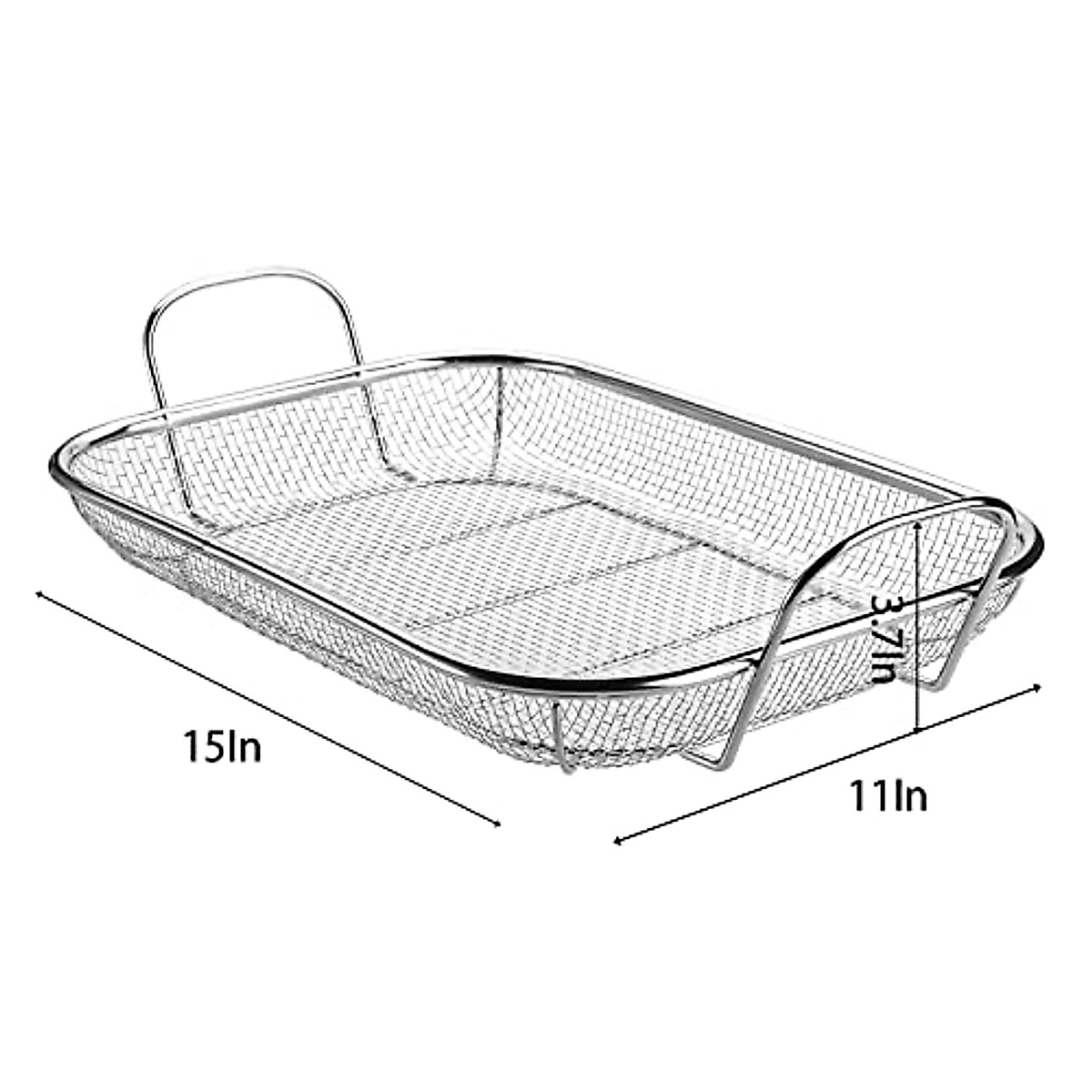 WUWEOT Grill Basket, Vegetable Barbecue Basket, 15" x 11" Stainless Steel Square Wire Mesh Grilling Basket Roasting Pan with Two Handles for Vegetables, Chicken, Meats and Fish