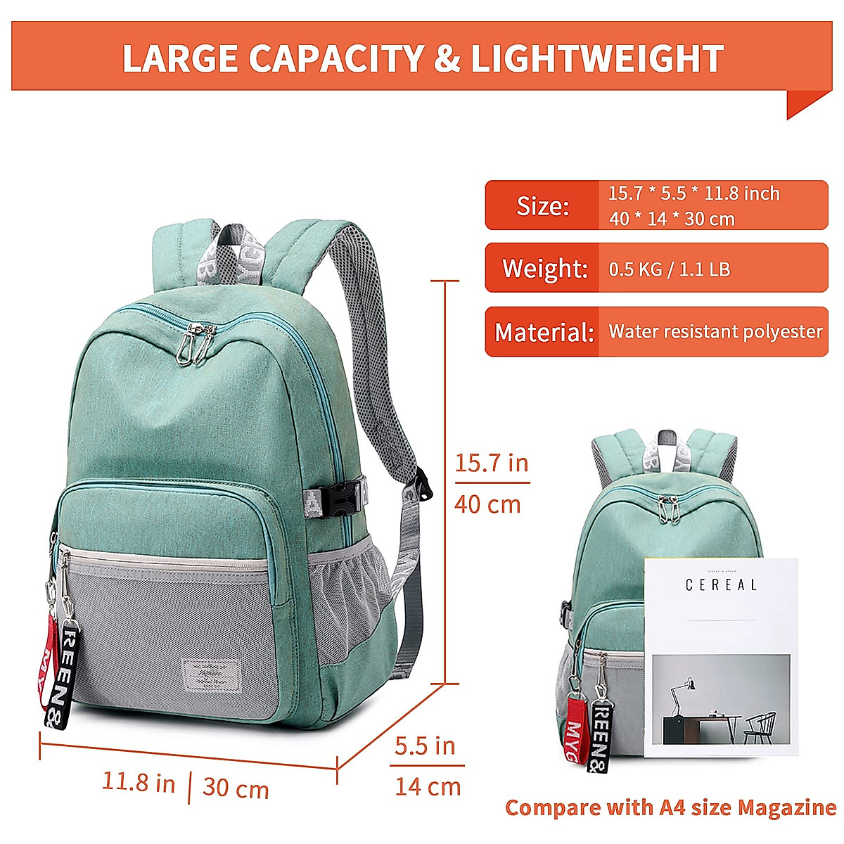 mygreen Classic Backpack Haversack Travel School Bag Student Simple Daypack Bookbag (Light Green)