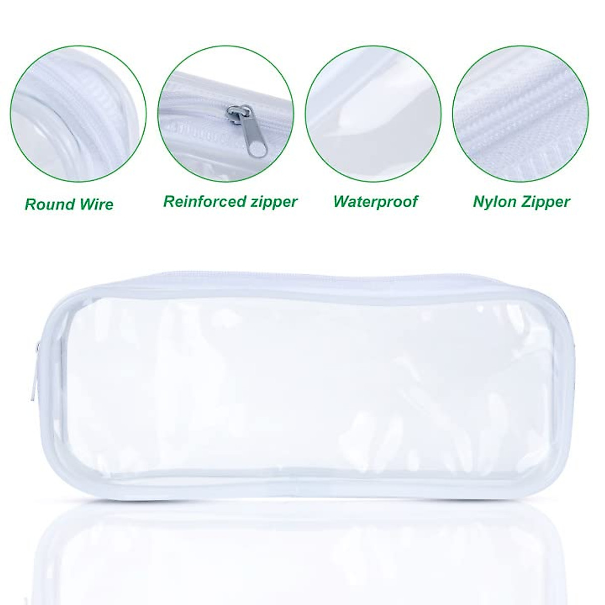 16 Pieces Clear Pencil Pouch, White Pencil Case with Zipper, Big Capacity Makeup Bag Toiletry Carry Pouch, Portable Pencil Bags for School Office Stationery and Travel Storage