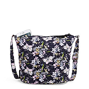 Vera Bradley Women's Cotton Bucket Crossbody Purse, Bloom Boom Navy - Recycled Cotton, One Size