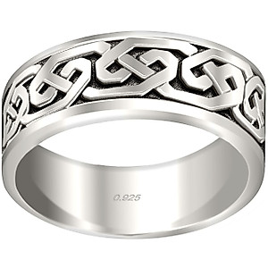 US Jewels New 0.925 Sterling Silver Irish Celtic Knotwork Spinner Ring