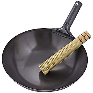 TIKUSAN Bamboo Wok Brush with Copper Coil for Pan, Pot, Palate Skillet Cleaning Whisk (8.3")