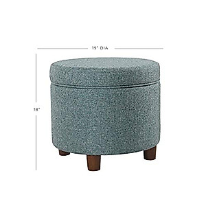 Homepop Home Decor | Upholstered Round Storage Ottoman | Ottoman with Storage for Living Room & Bedroom, Teal Tweed