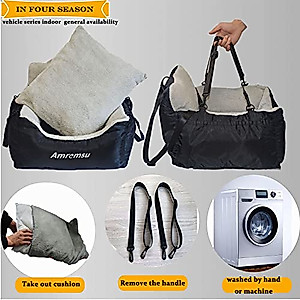 Dog Car Seat for Small Dog Under 25,Fully Detachable and Washable Ultra Soft Car Travel Bed Two Portable Handle and Storage Pockets,with Clip-on Soft Dog Car Seat,Portable Dog Car Travel Carrier Bed