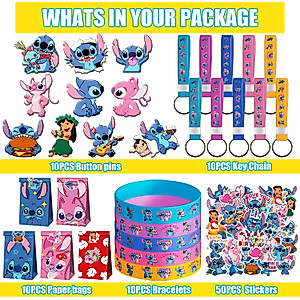 desmilo 90pcs Birthday Decorations Include 10 Bracelets, 10 Keychains, 10 Acrylic Button Pins, 10 Paper Bags, and 50 Stickers, Party Supplies for Birthday Party Favors Set